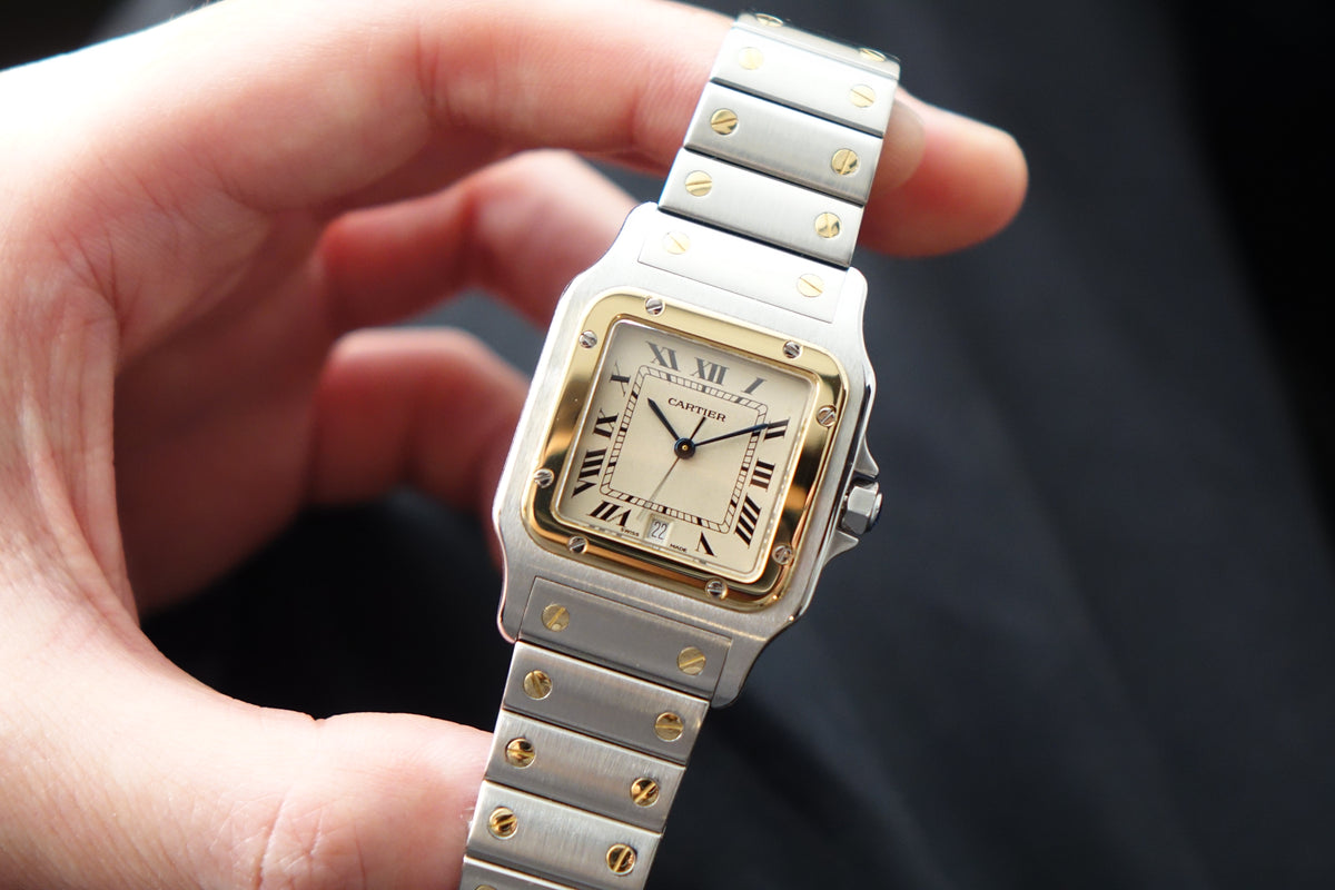 Cartier Santos Galbee 187901 men size half gold quartz – Wristime