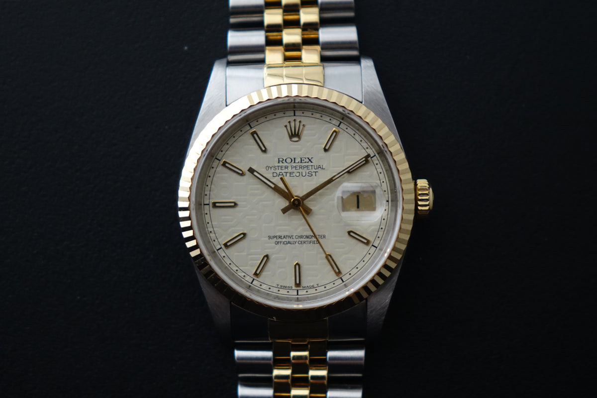Rolex Datejust 36 16233 white computer dial baton jubilee full set ...